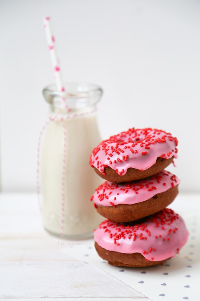 Pink Valentine Cake Doughnuts - The Little Epicurean