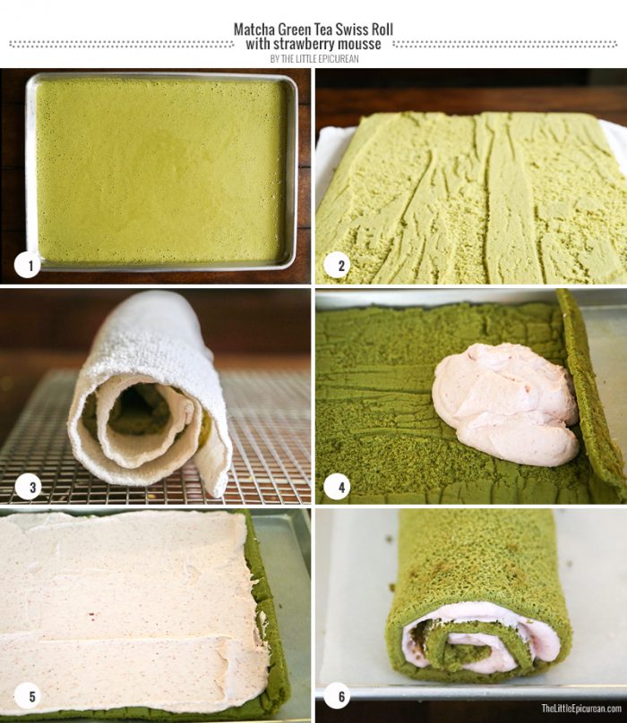 Matcha Green Tea Swiss Roll Cake with Strawberry Mousse