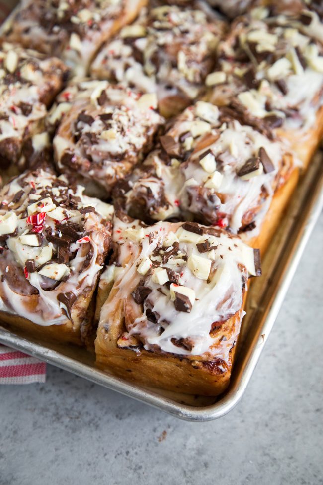 Peppermint Bark Rolls (cinnamon roll variation)-The Little Epicurean