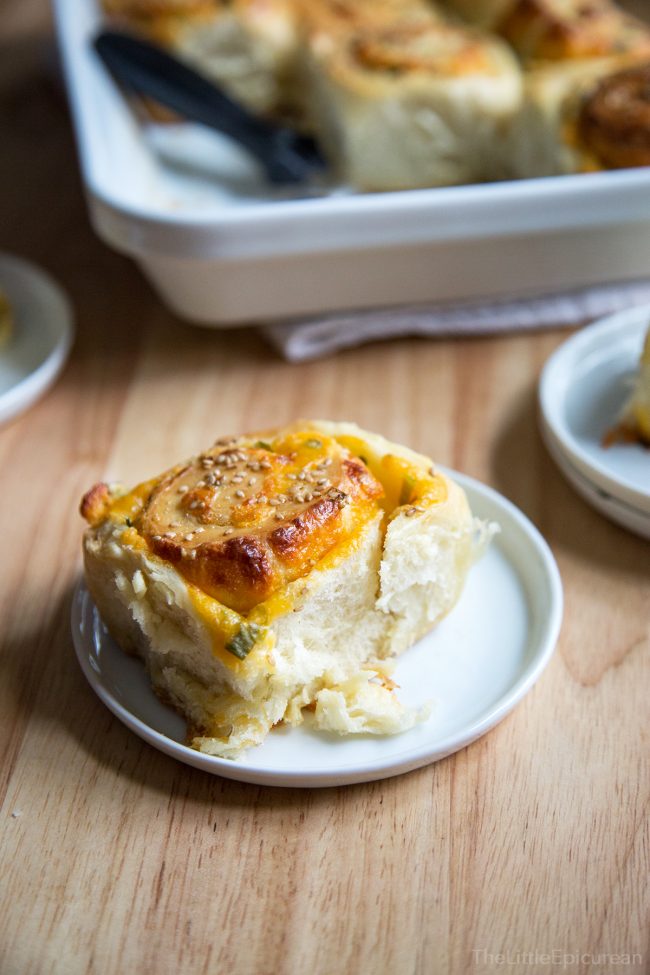 Cheddar Scallion Rolls (with sesame oil butter)- The Little Epicurean