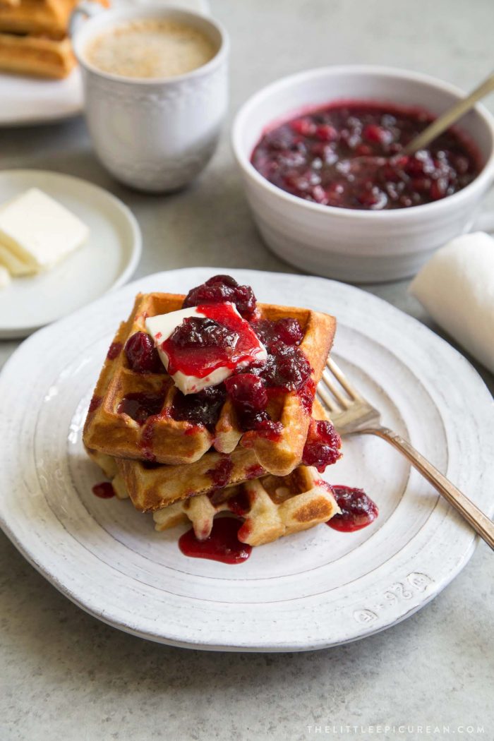 Spiced Buttermilk Waffles with Cranberry Maple Syrup - The Little Epicurean